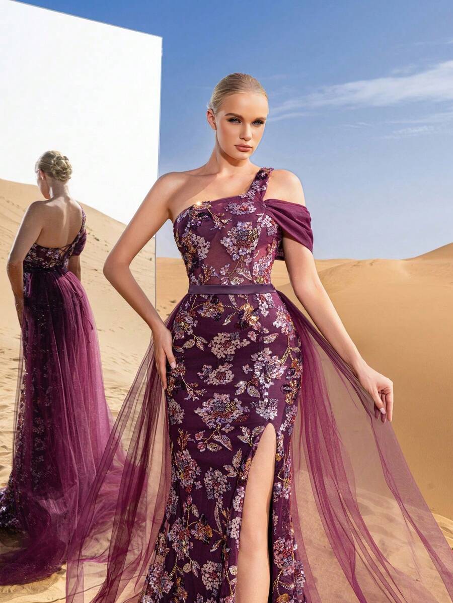 Faeriesty Style One-Shoulder Evening Gown With Back Tie-Up Detail ...