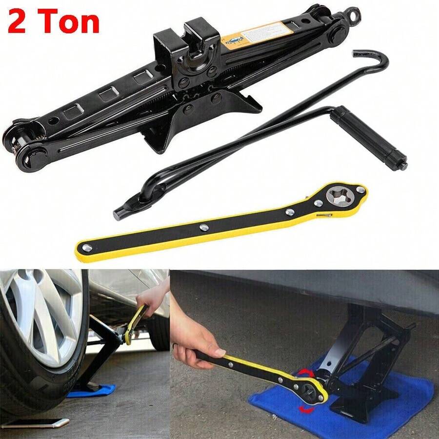 2 Ton Scissor Jack Lift Wind Up Tools For Car Van Garage W/ Wrench ...