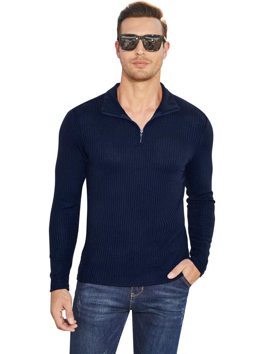 Yesfashion Mens Quarter Zip Pullover Sweaters Cotton Lightweight Mock ...