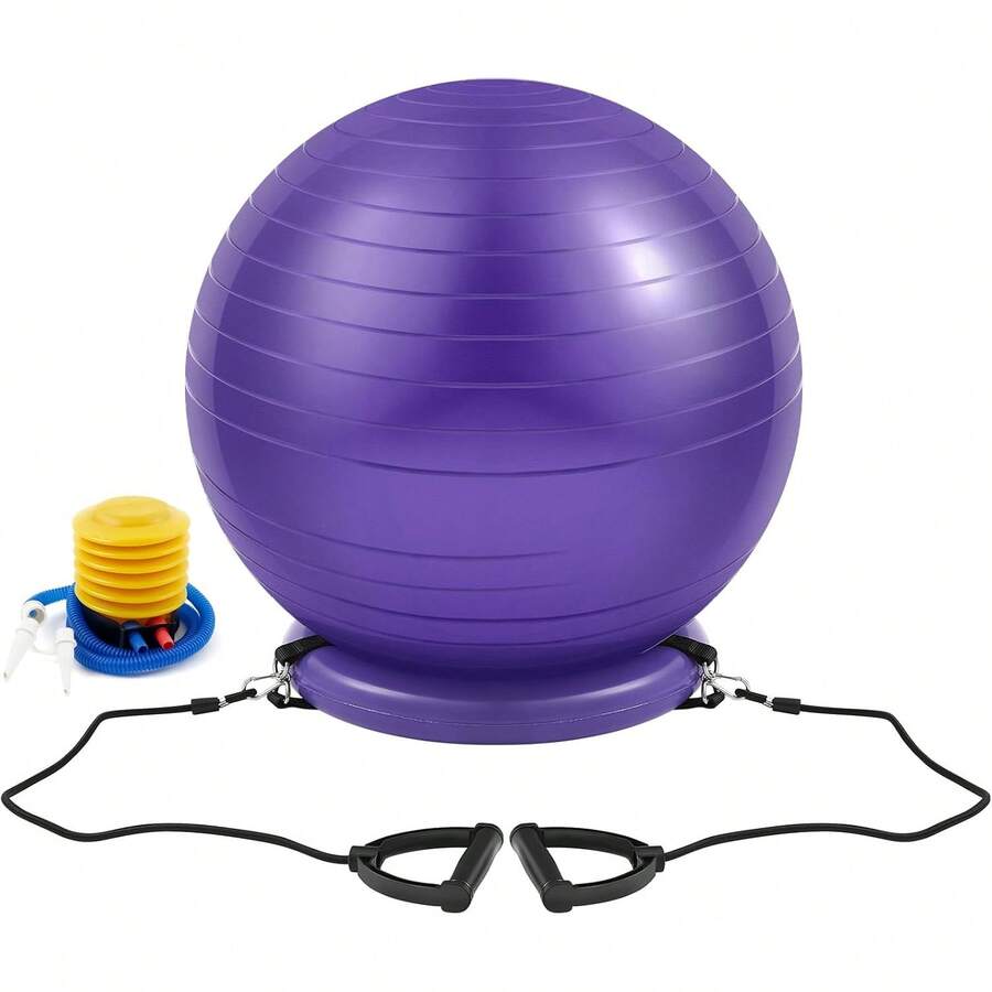 Yoga Ball Chair With Inflatable Stability Base Resistance Bands 65 ...
