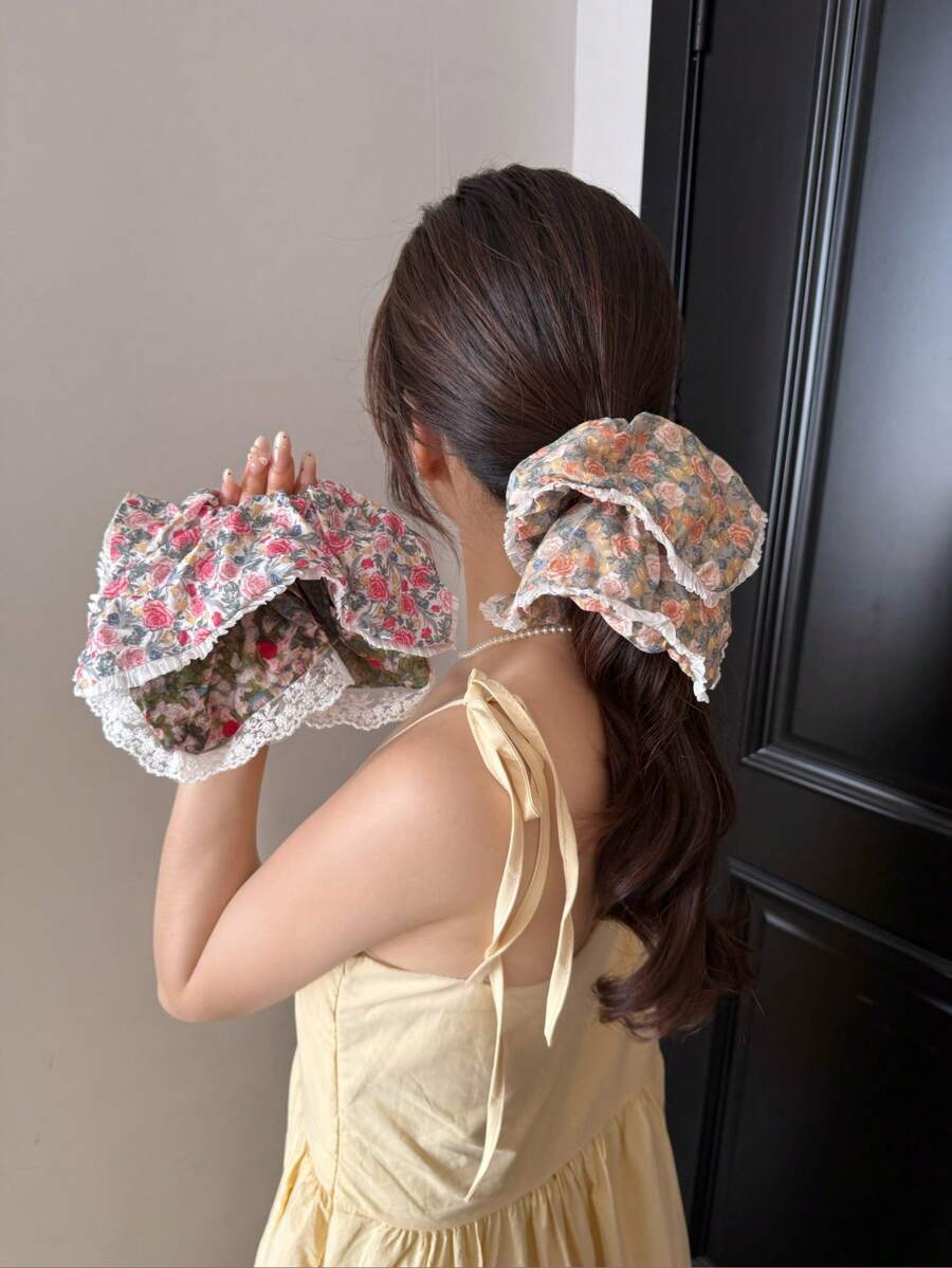 Romantic Ditsy Floral Square Scrunchie, Extra Large Hair Bowknot, Women ...