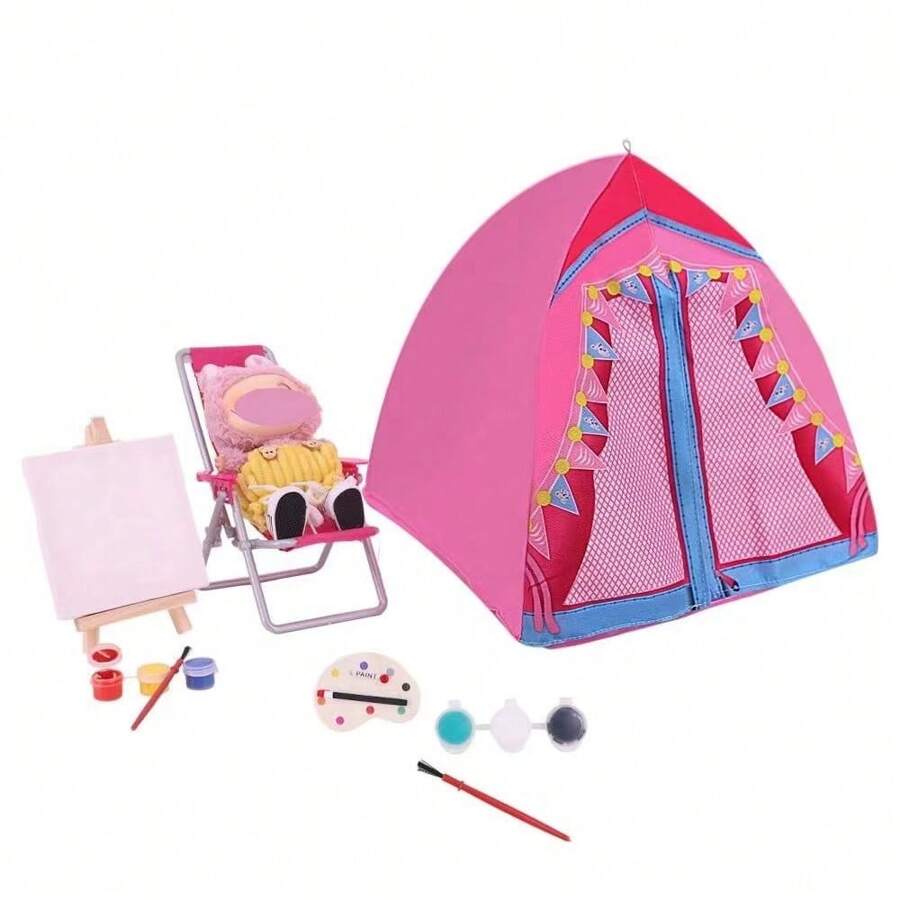 17cm LABUBU Tent Accessories, Pink Tent LABOBO Camping Picnic Cosplay ...