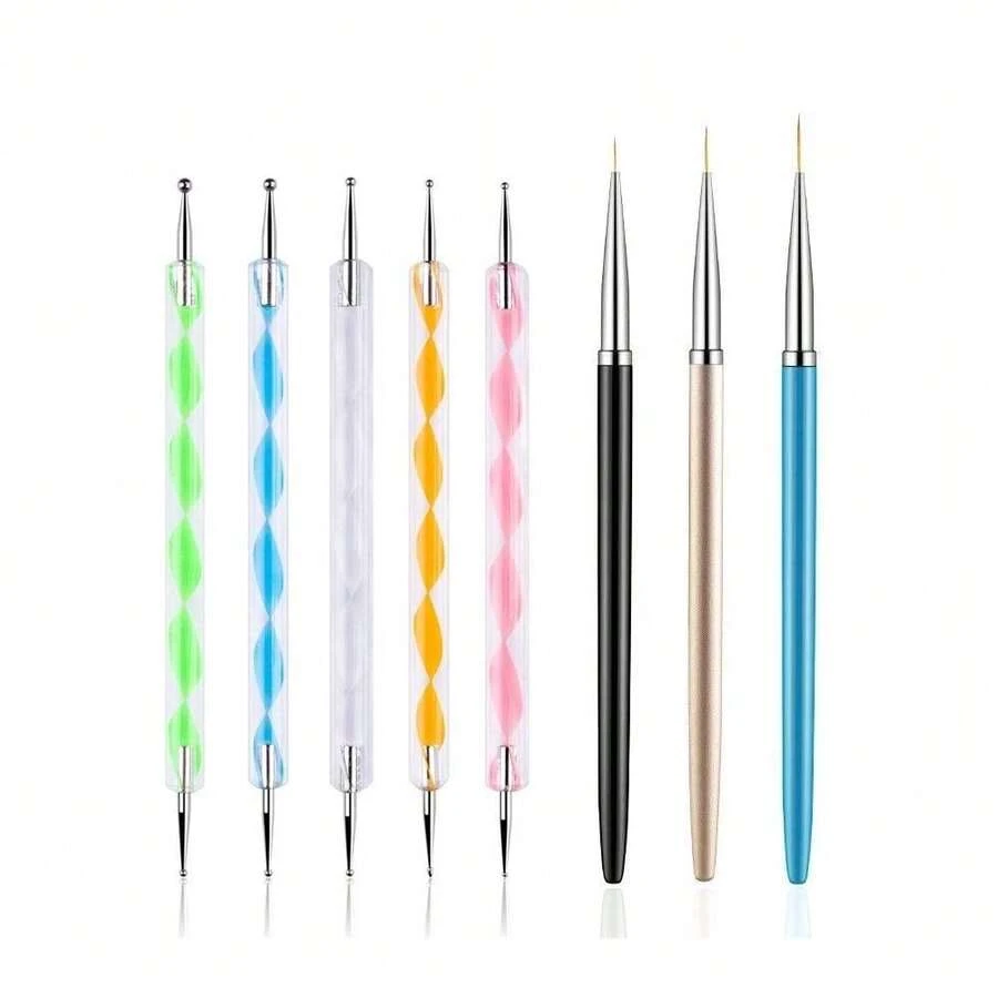 5PCS Dotting Pens With 3 PCS Nail Painting Brushes, Nail Art Design ...