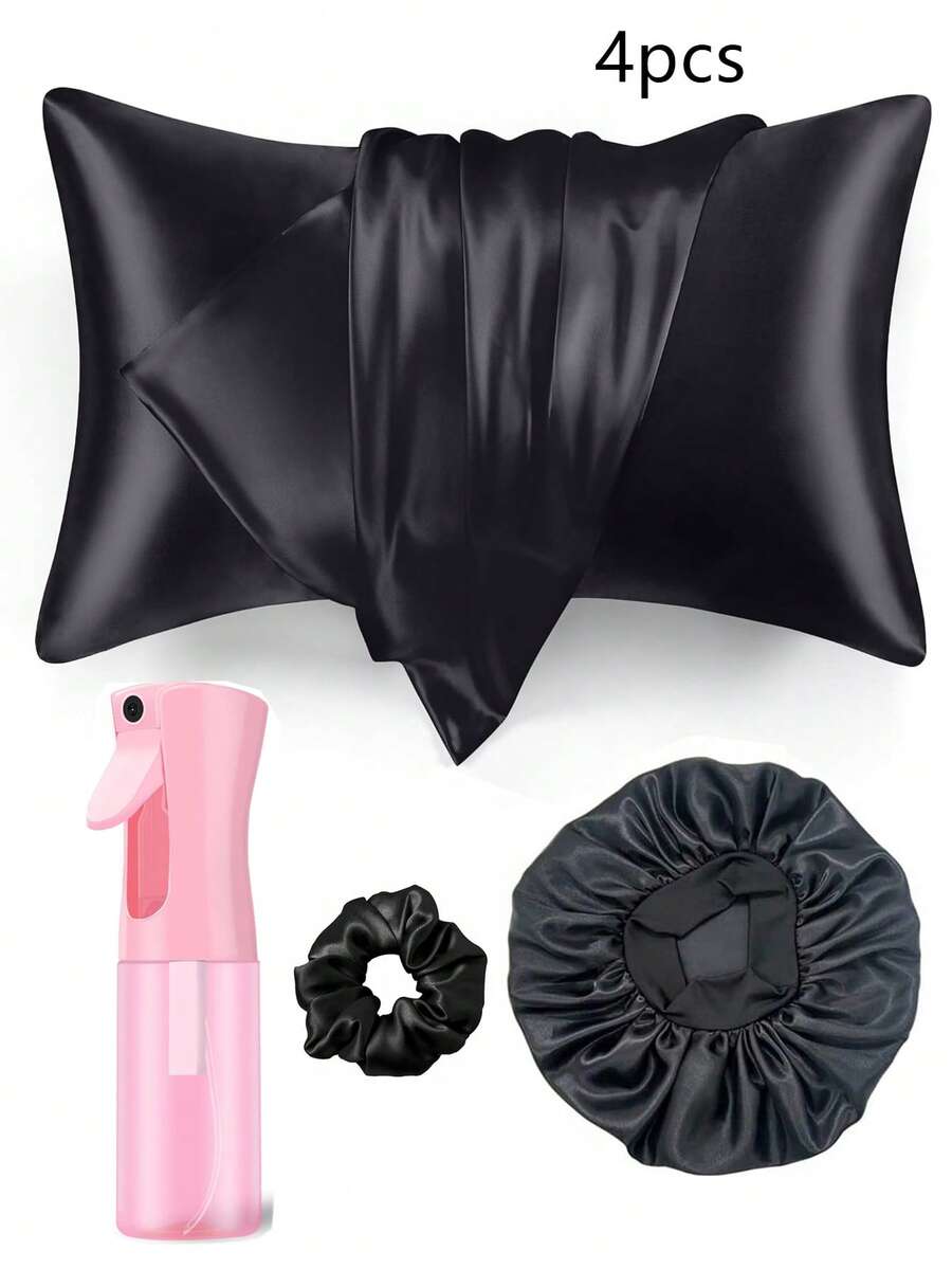 4PCS/SET .Satin Sleep Set | Softer Than Silk Pillowcase & Eye Mask Set ...