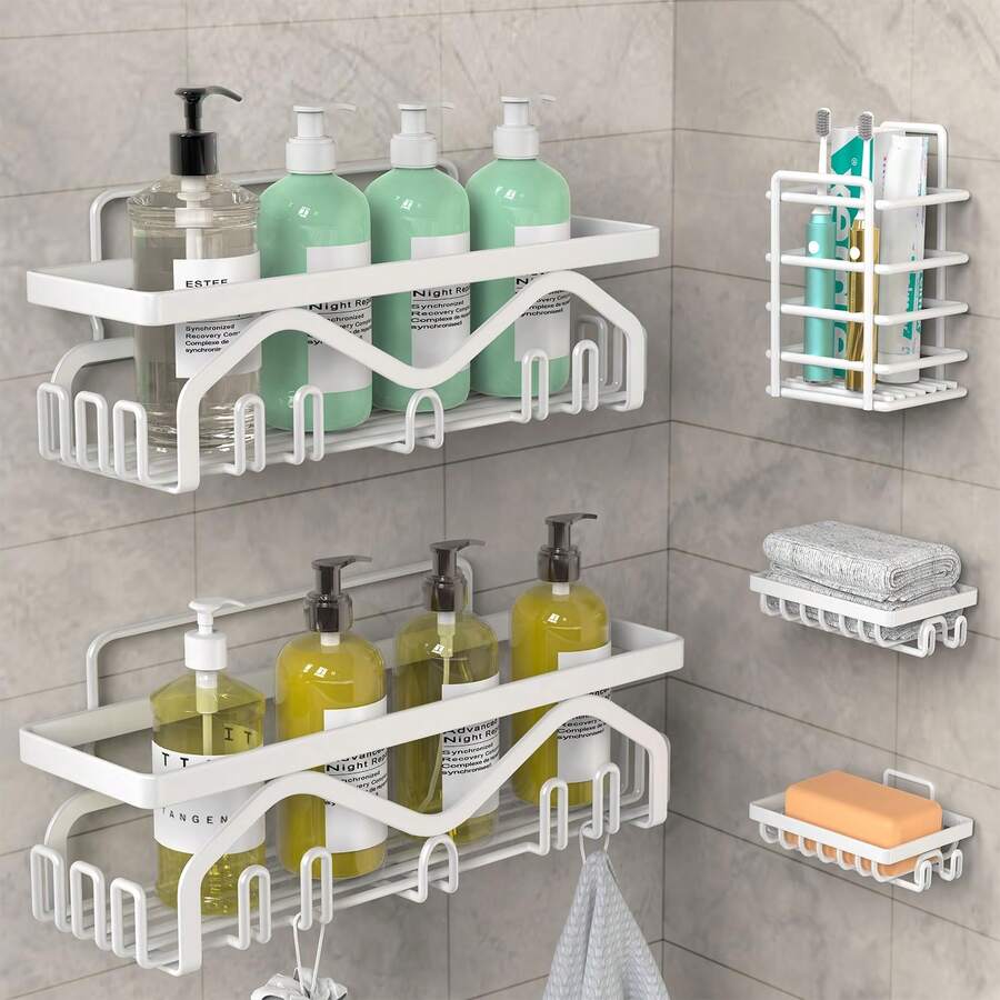 5 Pcs-Shower Caddy, Bathroom Shower Organizers, Black Shower Shelves ...