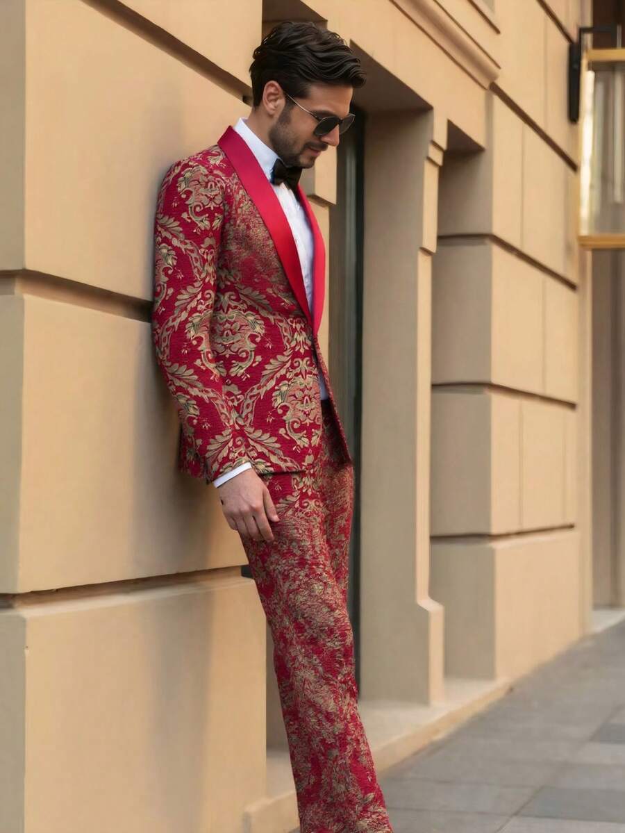 Men's Premium 2-Piece Suit Set - Shawl Lapel Wedding Tuxedo Slim Fit ...