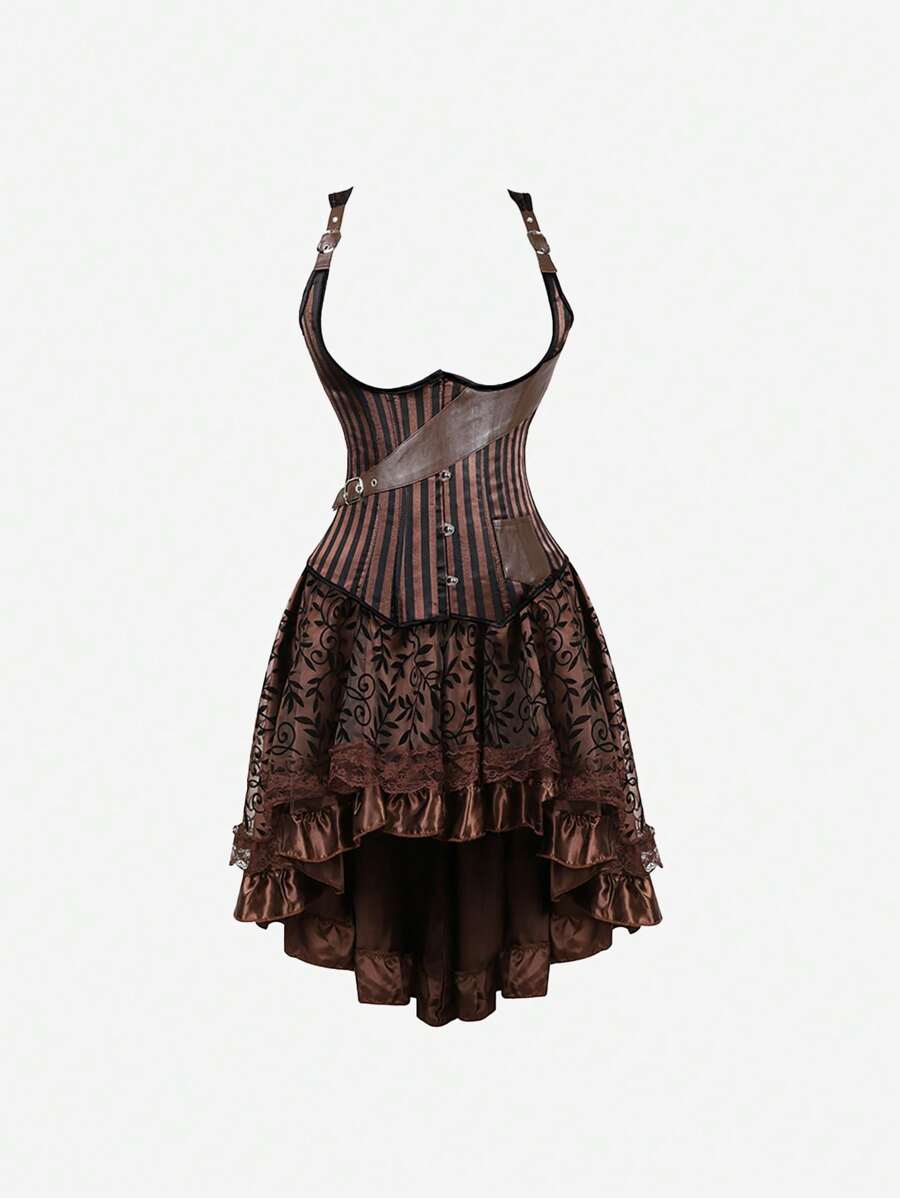 Steampunk Corset Dresses For Women Pirate Costume Gothic Leather ...