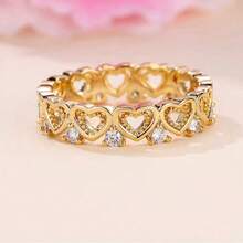 1pc Fashionable Women Stainless Steel 18K Gold Plated Clover Cubic Zirconia Thin Ring | SHEIN USA