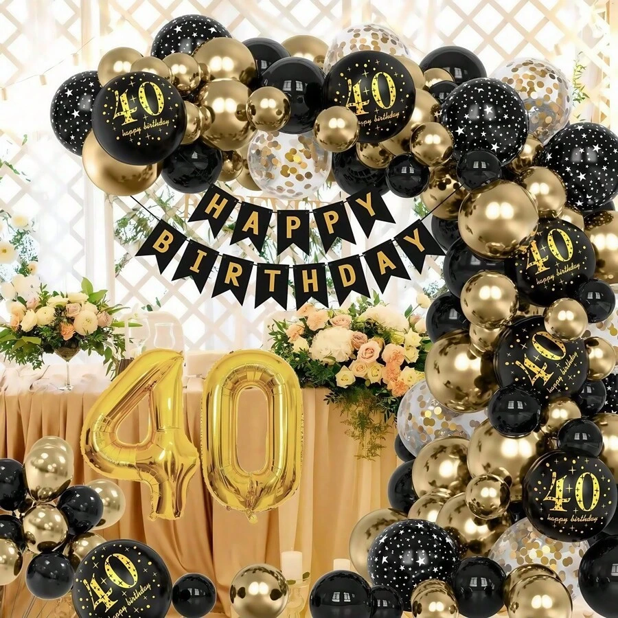 40th Birthday Decorations For Men Women, Black And Gold 40th Birthday ...