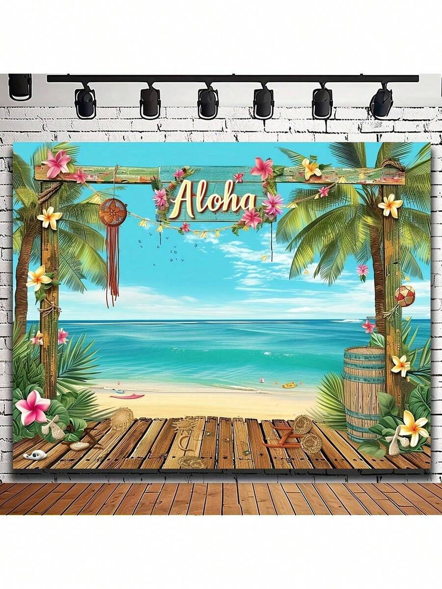 1 pieza, Conjunto de falda de mesa con fondo de hierba hawaiana Aloha ...