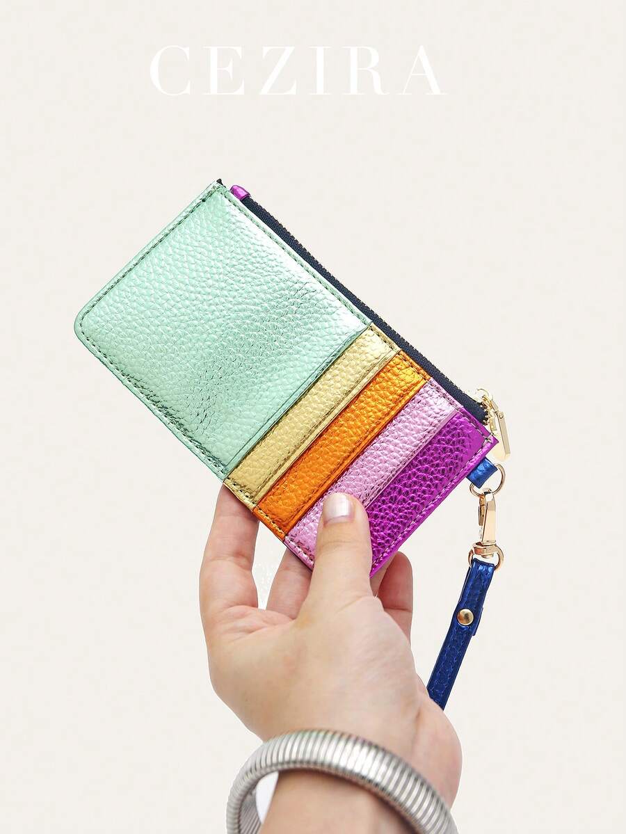 CEZIRA Luxury Fashion Metallic Colorful PU Vegan Leather Slim Card ...