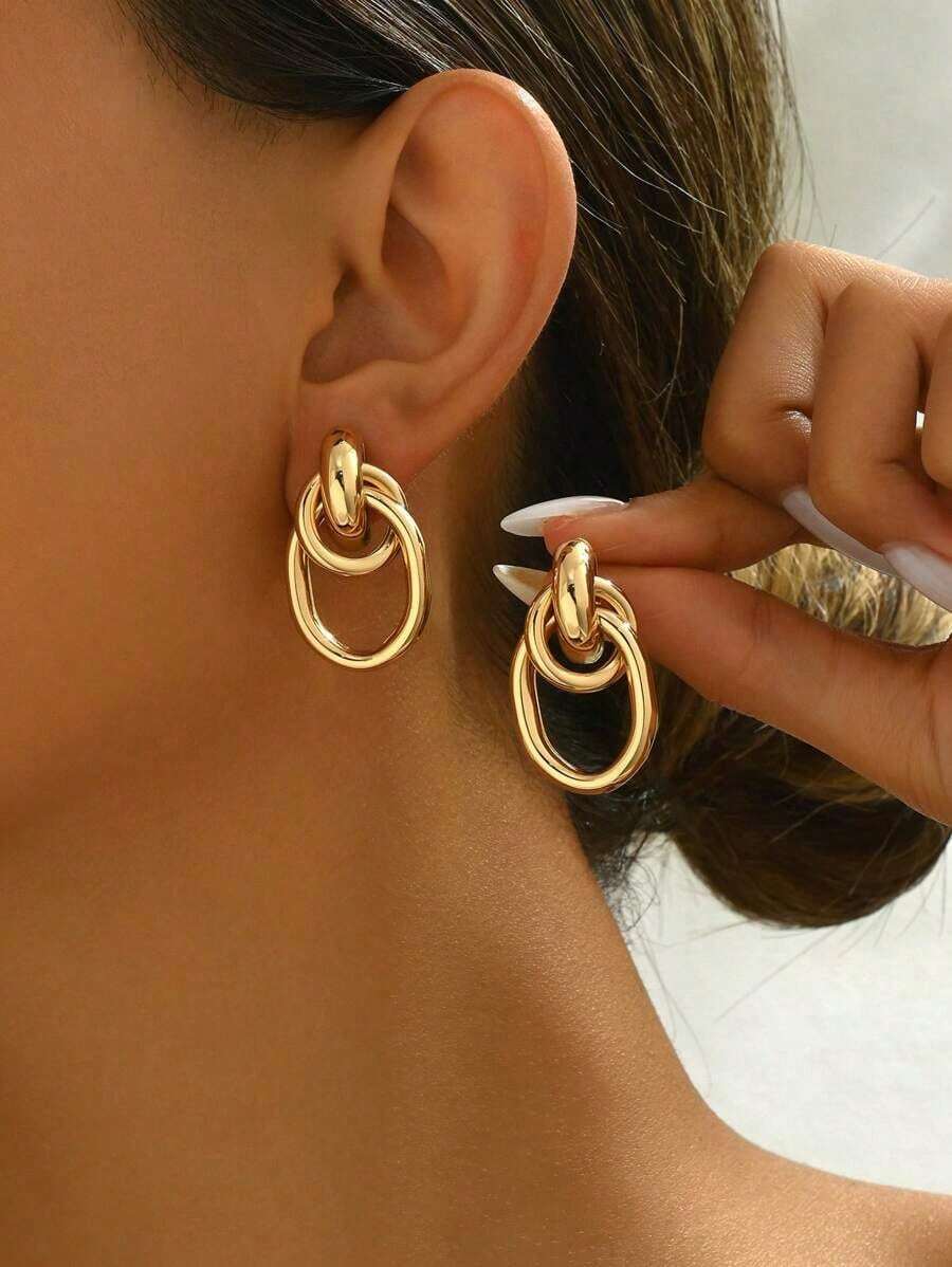 1pair Fashionable Gold Tone Metal Multi-Turn Knotted Design Stud ...