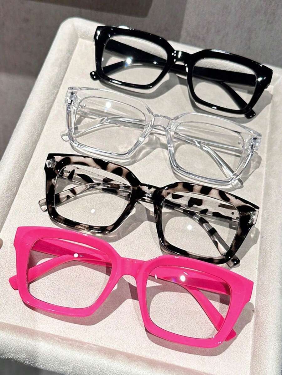 4 piezas Gafas de mujer con marco rectangular de plástico, lentes ...