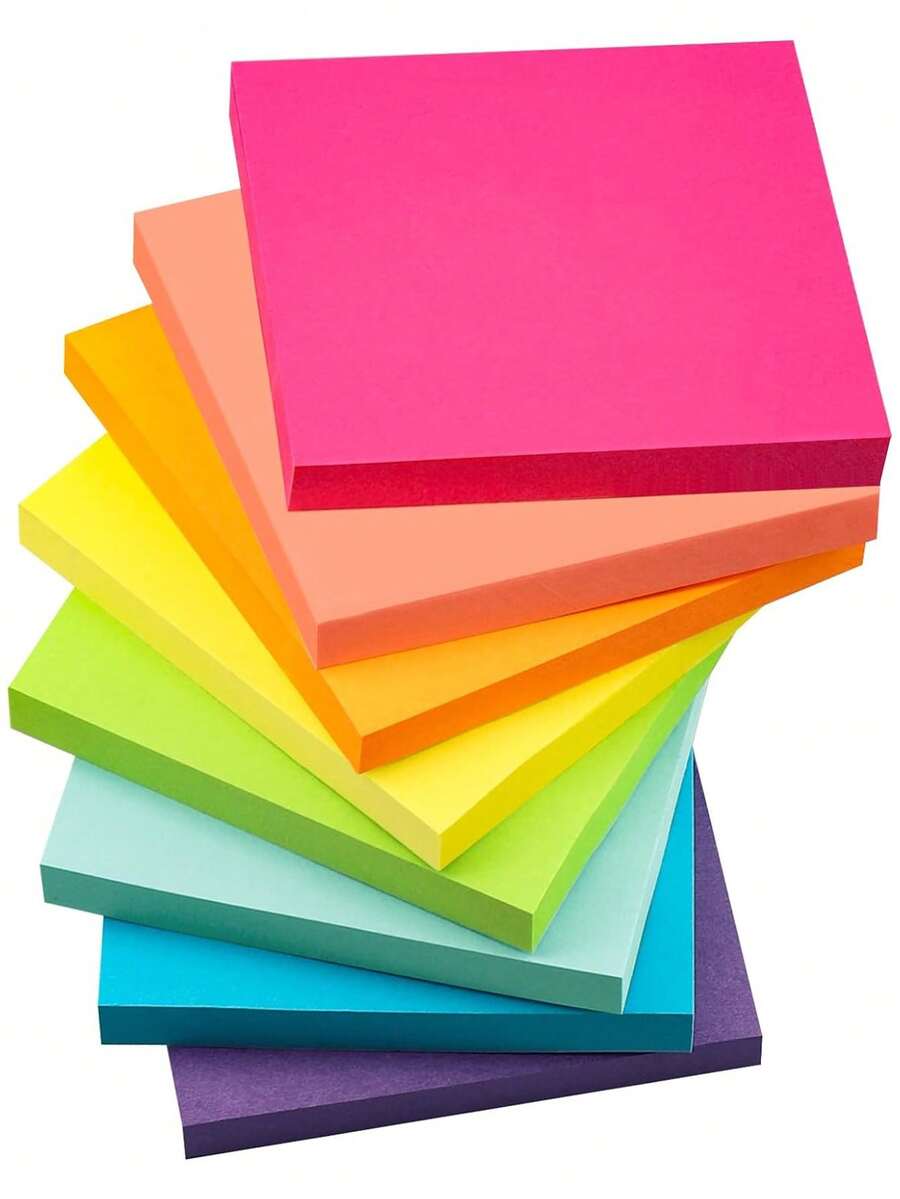 8 Colors Fluorescent Sticky Notes, 3x3 Inches, Vivid Self-Adhesive Memo ...