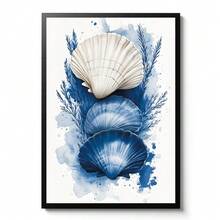 1PC White And Blue Shell Pattern Art Posters, Coastal Decor, Summer ...