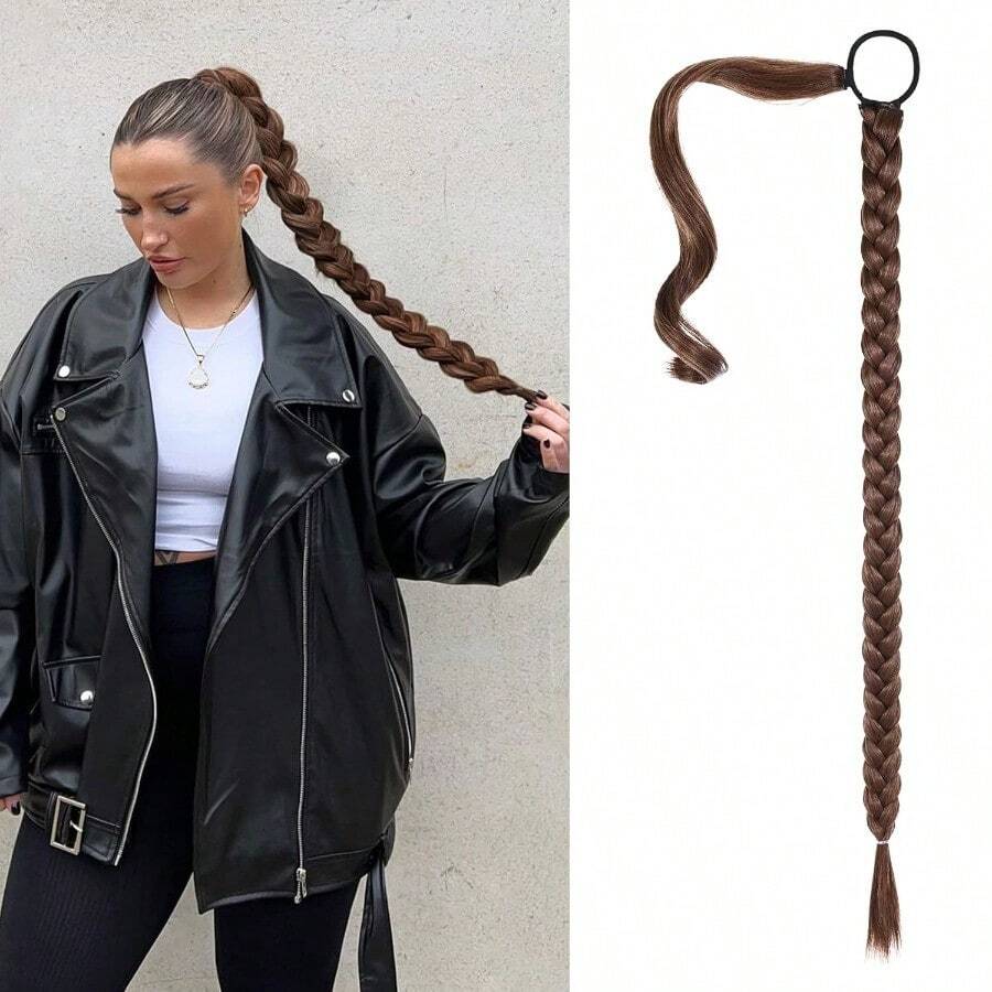 Upgraded Long Braid Ponytail Extension With Elastic Tie Straight Sleek ...