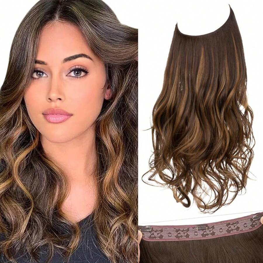 SARLA Dark Brown Invisible Wire Hair Extensions With 3 Clips Long ...