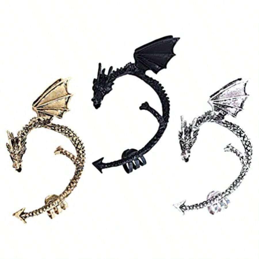 3pcs Punk Ear Cuff Gothic Retro Dragon Ear Cuff Clips Bat Wing No ...