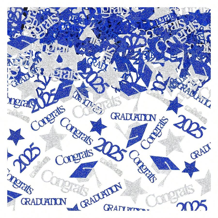200Pcs 2025 Graduation Confetti Blue And Silver Graduation 2025 ...
