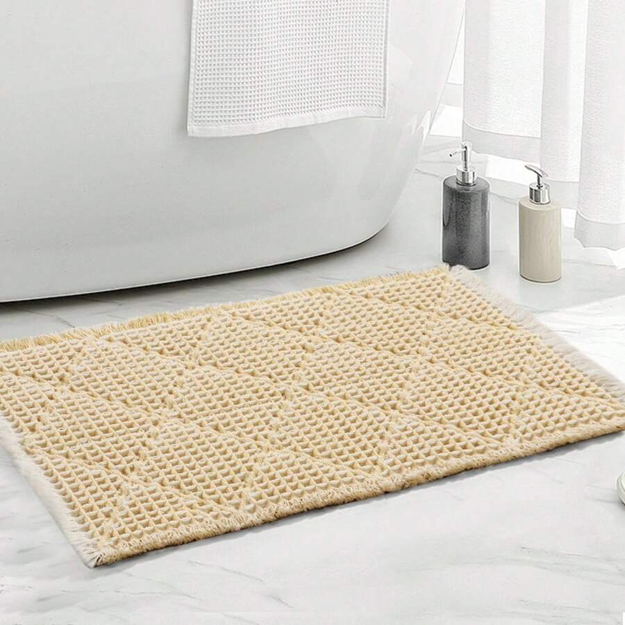 PRINCEDECO Waffle Bath Mat, 24x17 Inch, Boho Shower Rug Water Absorbent ...