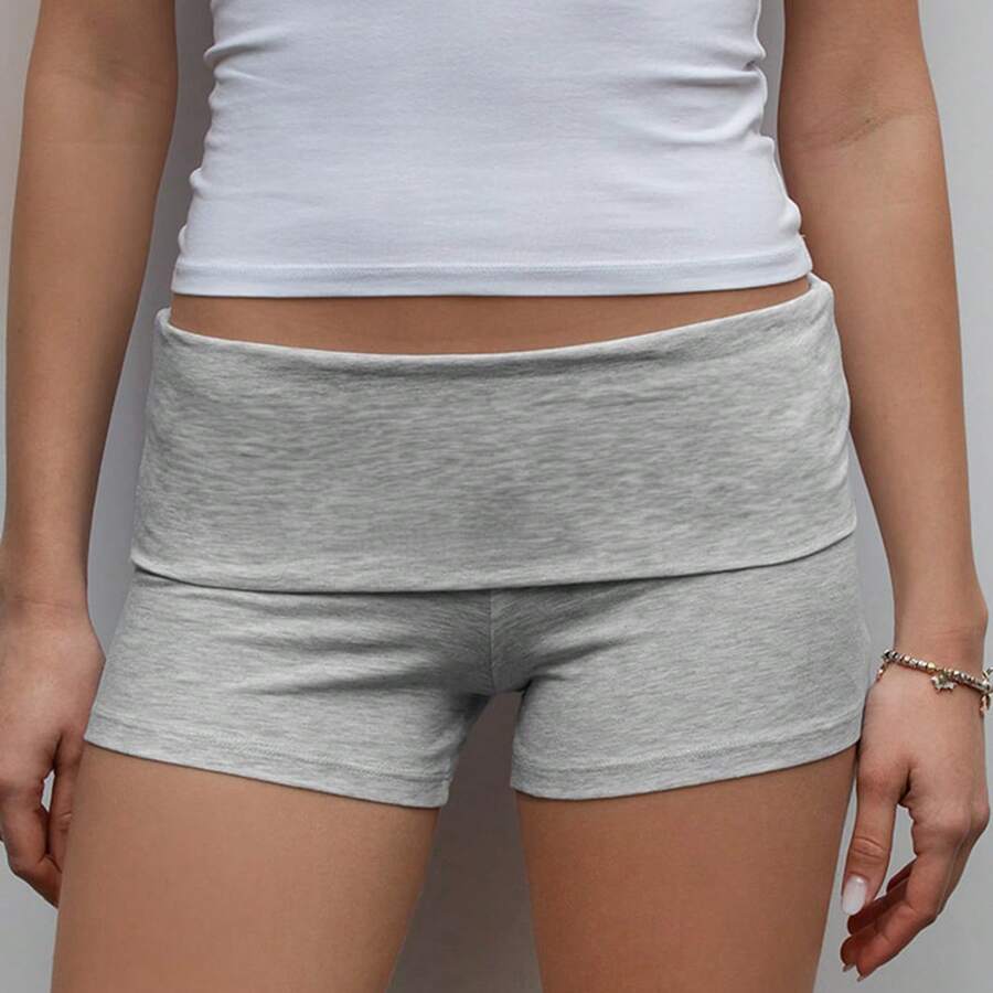 Womens Fold Over Shorts Elastic Waist Y2k Lounge Shorts Foldover Cute ...