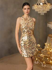 Faeriesty Luxury Sequin Mini Party Dress With Silver Floral Back ...