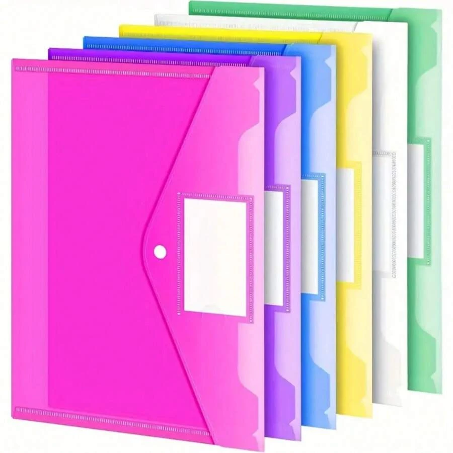 6pcs Colorful Plastic File Folders With Snap Closure & Label Pocket - Durable PP Envelopes For ...
