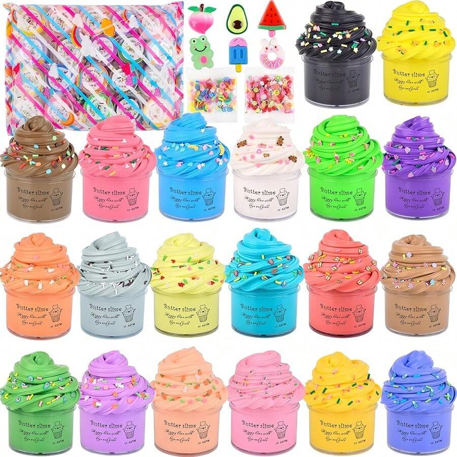 20 Packs Multicolor Butter Slime Kit, Super Stretchy & Non-Sticky ...