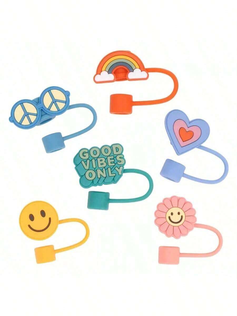 6pc Good Vibes Straw Toppers | SHEIN USA