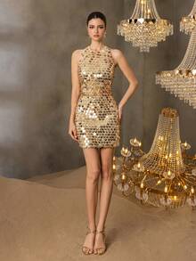 Faeriesty Luxury Sequin Mini Party Dress With Silver Floral Back ...