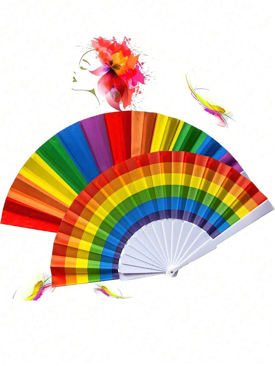 6 Leques Dobráveis Arco-íris, Leques Manuais Arco-íris, Leques ...