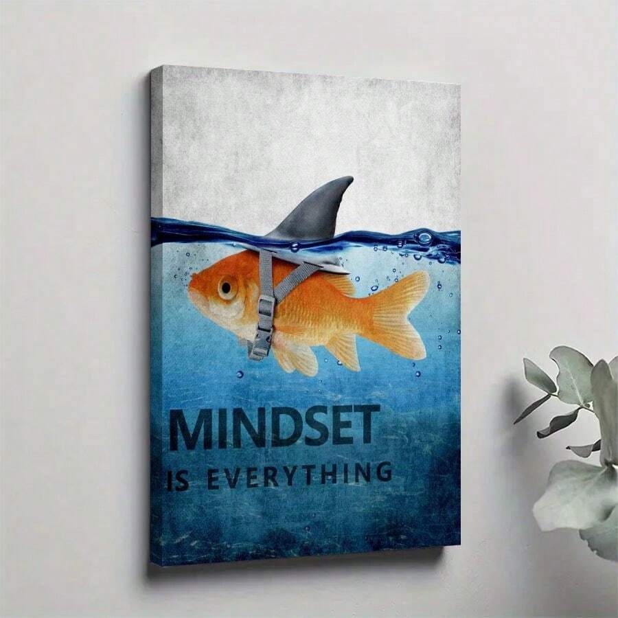 1pc Framed Canvas Poster, Goldfish, Shark-Fin, Creative-Design Wall Art ...