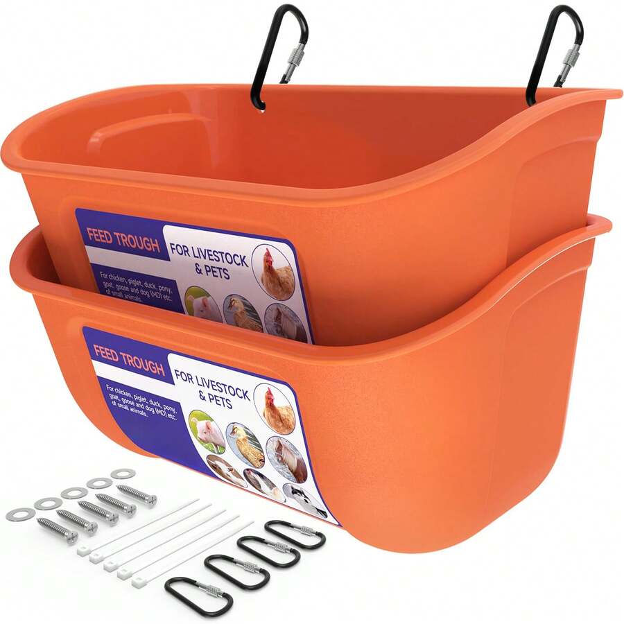 2 Pack Hanging Or Fence-Mount Livestock Feeder Buckets, 5 Quart Plastic ...