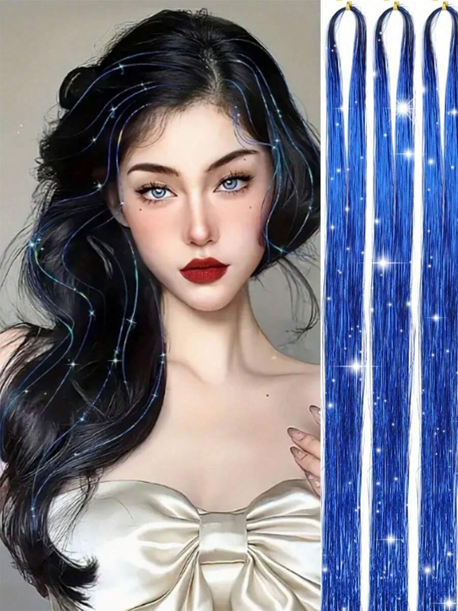 1pc Women's Metallic Hair Tinsel Extensions, Shiny Heatproof Metallic ...