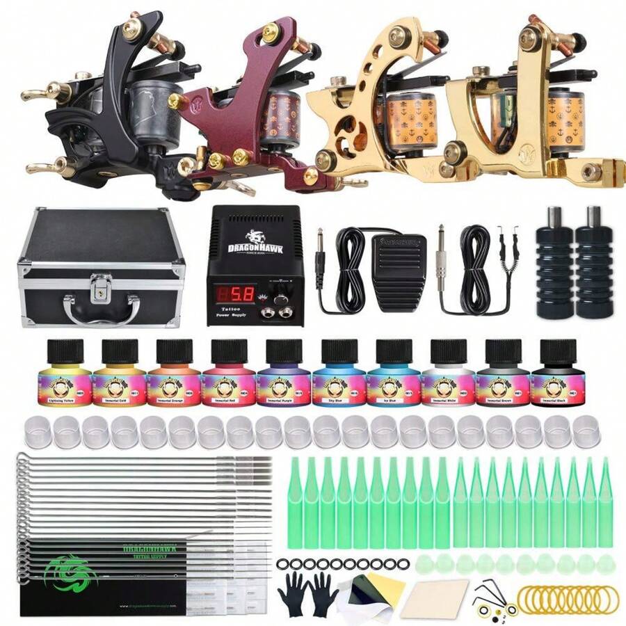 Mast Kit 4Pcs Coils Tattoo Machines Power Box Supply With Case | SHEIN USA