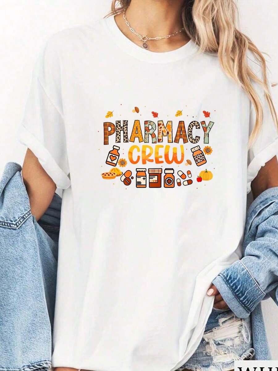 Pharmacy Crew Pharmacist Squad Autumn Fall Leaves Pumpkin Printed White ...