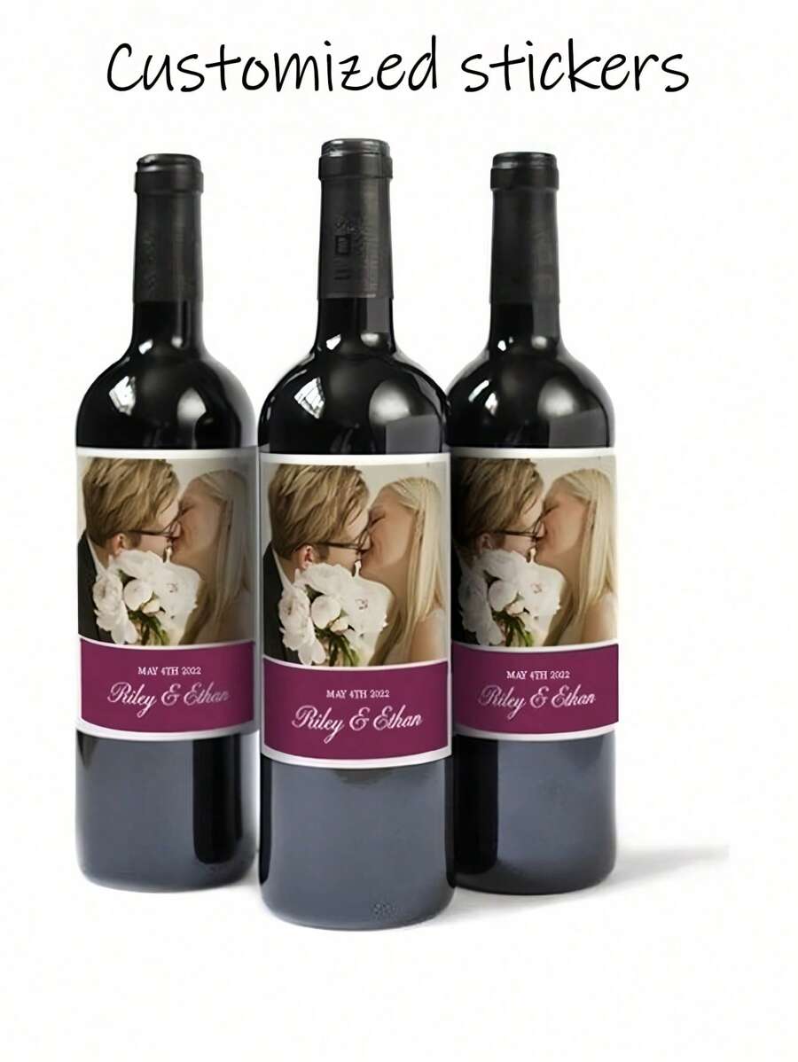 8/16/24Pcs Customized Stickers, Customized Wedding Wine Bottle Stickers, Personalized Wine ...