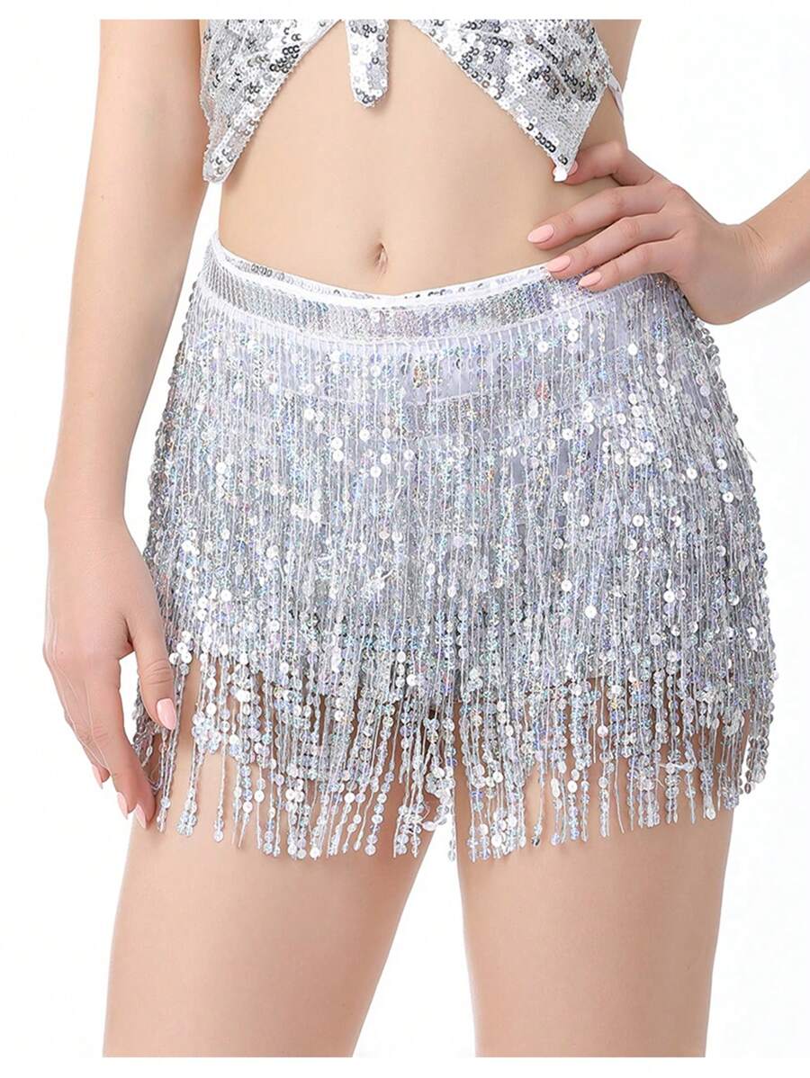 Sequin Tassel Skirt, Belly Dancing Hip Scarf Waist Chain, Bohemian Tassel Dancing Costume ...