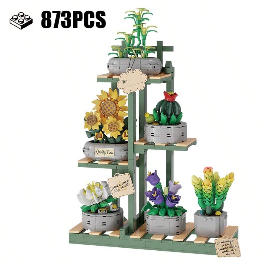 6 Set Potted Building Blocks, 873pcs Succulent Green Plants With ...
