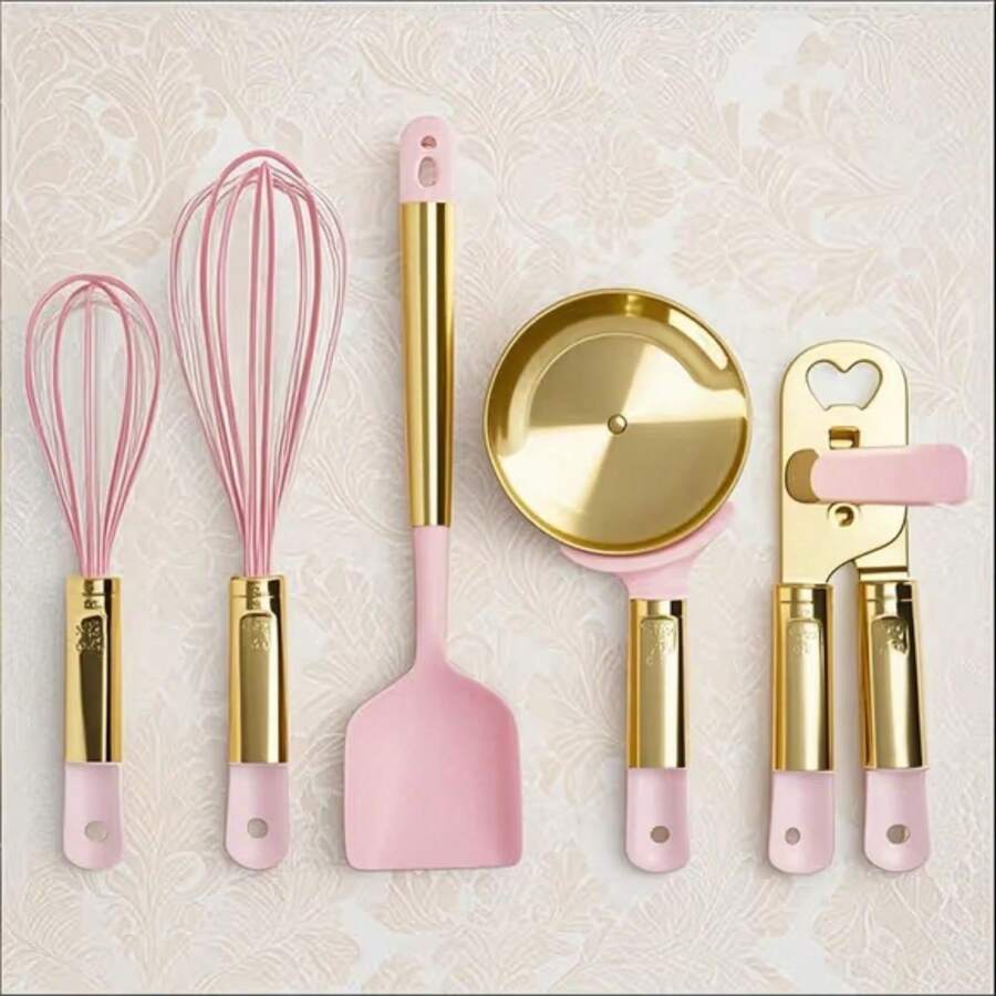 5-Piece Kitchen Gadget Set With Jewel-Tone Handles - Stainless Steel ...