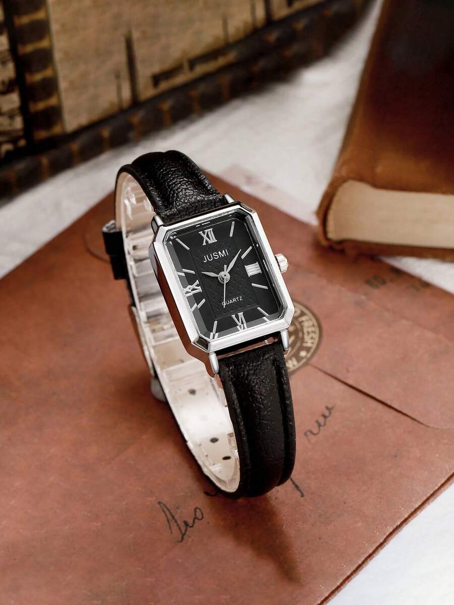 1pc Fashion Minimalist Square Roman Numeral Quartz Watch, Unisex Design ...