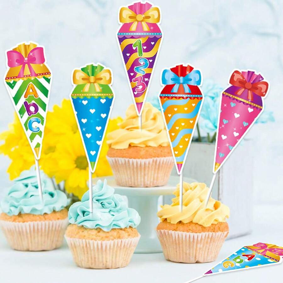 12pcs Back To School Cake Decorations - Candy Shape Toppers For School ...