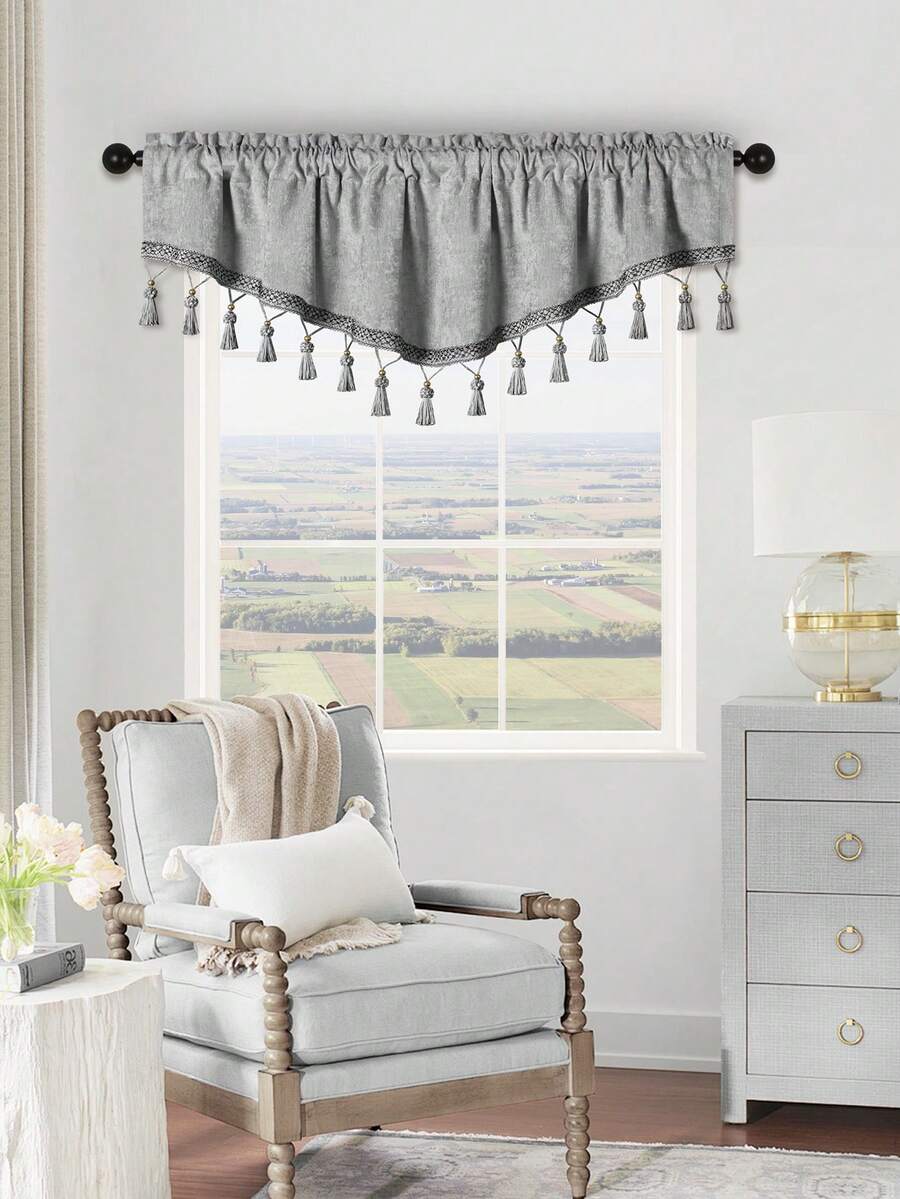 1pc Coffee-Color V-Shape Tassel Valances, Sheer Curtain Panel ...