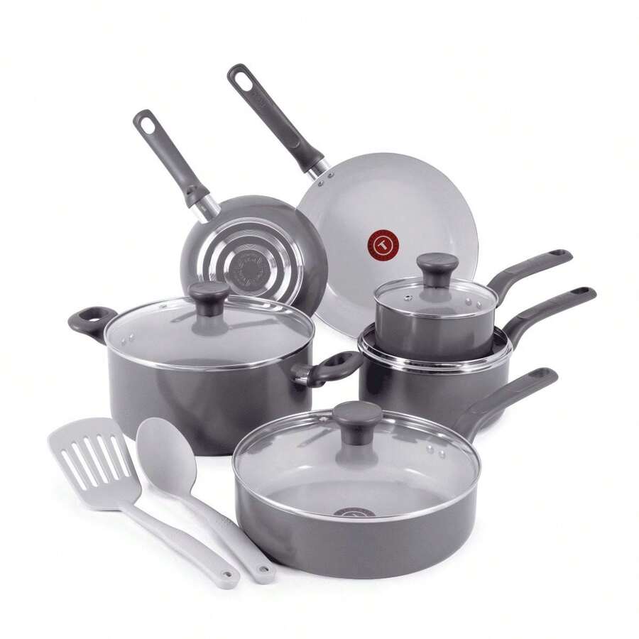 Easy Care Ceramic Non-Stick, 12 Piece Pots And Pans Cookware Set, Stone ...