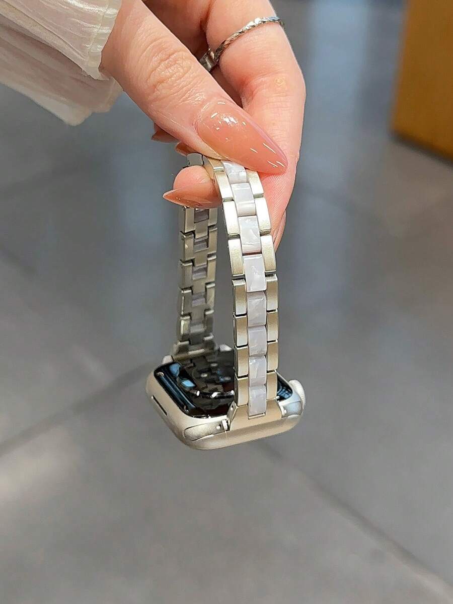 1 pieza Pulsera de acero inoxidable con resina de color oro rosa ...