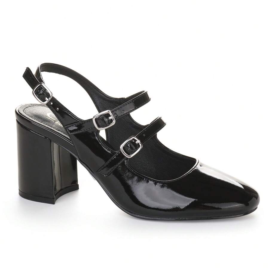 Women's Double Strap Slingback Pumps With Chunky Block Heel And ...