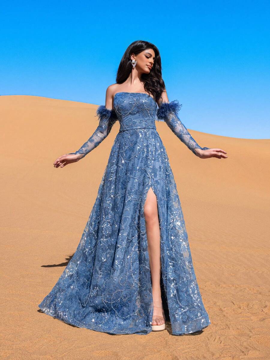 Faeriesty Vestido de noche elegante con hombros descubiertos, manga ...
