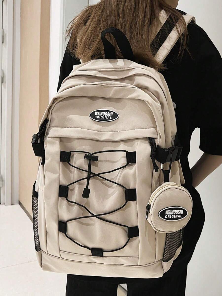 Large Capacity Men's Backpack, Minimalist Solid Color Unisex Schoolbag ...