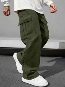 1pc Plus Size Men's Multi-Pocket Solid Color Cargo Pants, Casual Loose ...