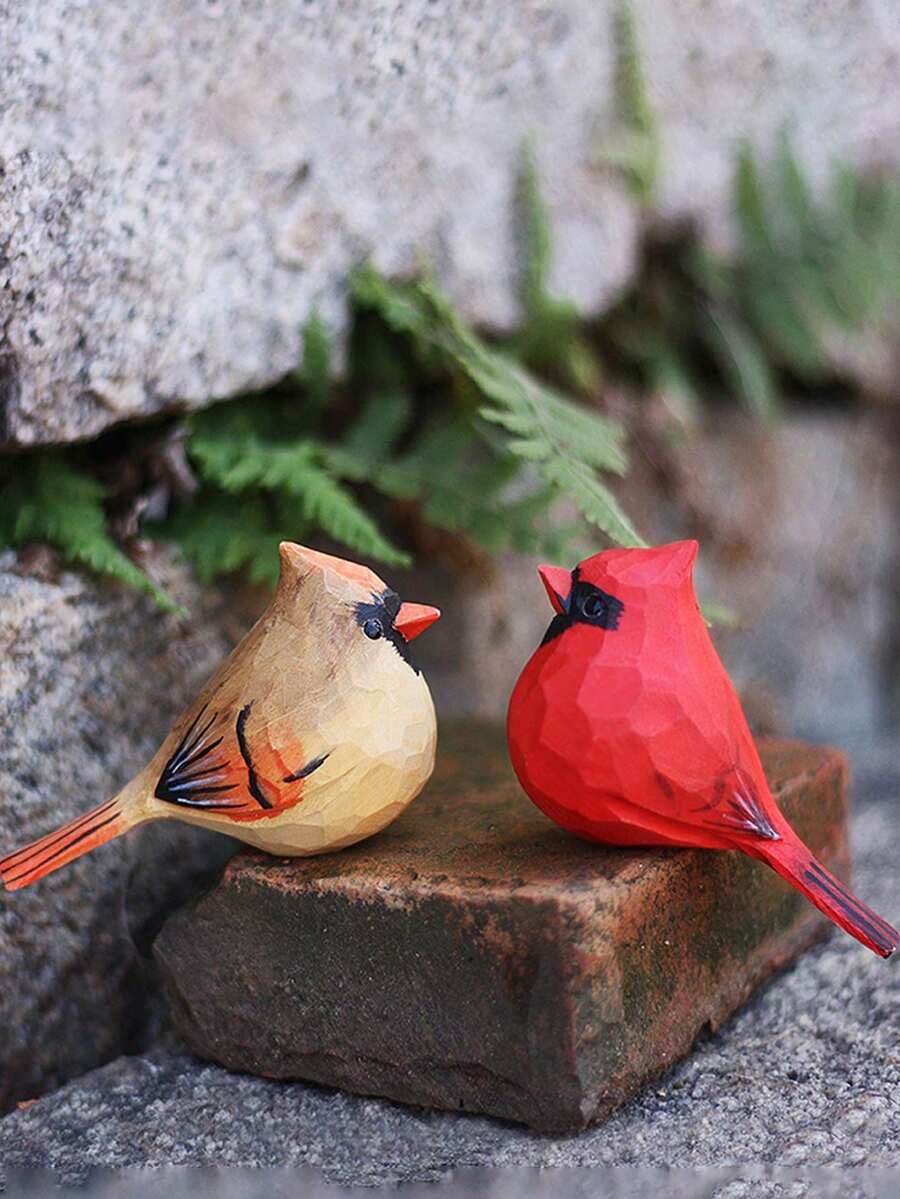 1 Piece Red Bird Resin Figurine, Northern Cardinal, Fat Bird Couple ...